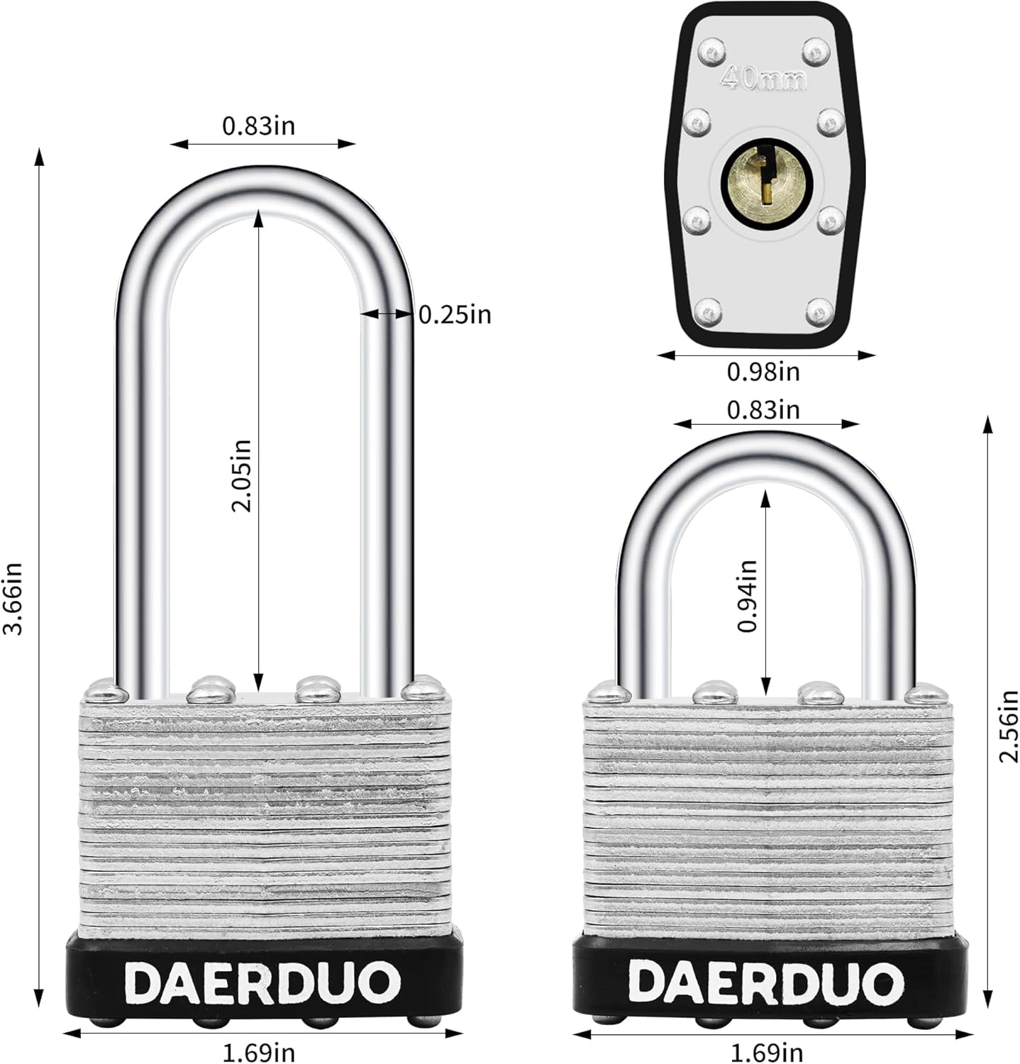 RGRVFD-6 Pack 40 mm (1-9/16") Keyed Alike Laminated Padlocks with 12 ...