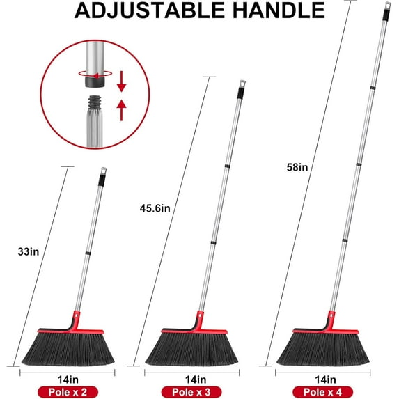 RGRVFD-Angle Broom with 58″ Long Handle – 14″ Wide Stiff Bristles for ...