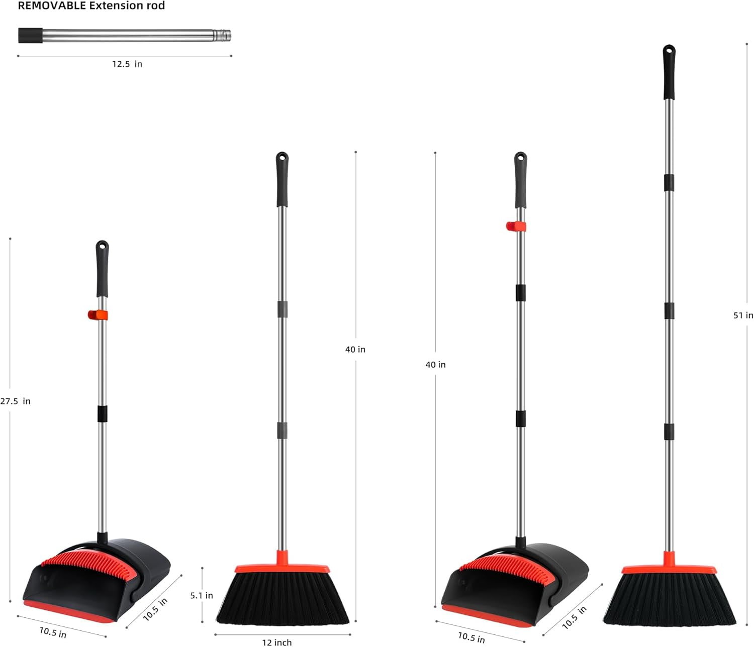 RGRVFD-Broom and Dustpan Set, Broom with Dustpan Combo Set 54-in Long ...