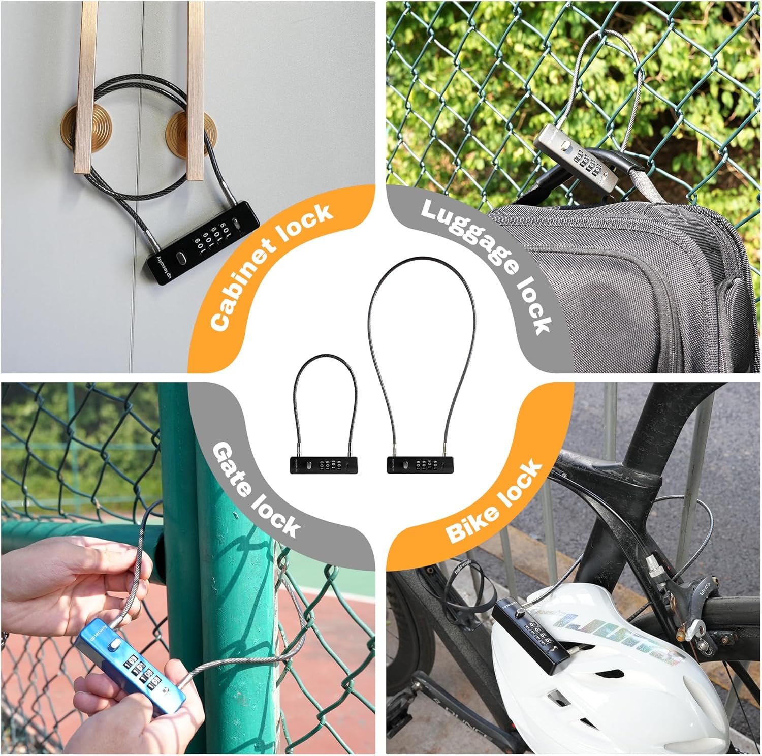 RGRVFD-Cable Lock with Combination Lock, Storage Containers and Outdoor Gear, Helmet Scooter ...