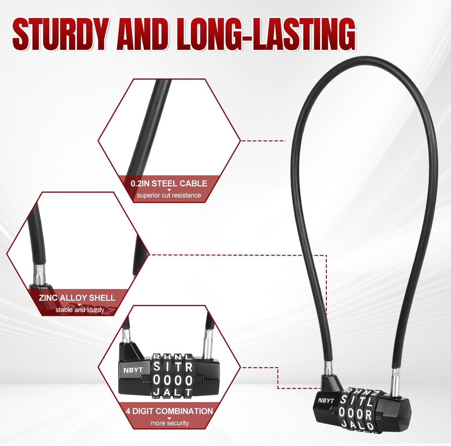 RGRVFD-Cable Locks with Letters, Text, Words Combination,Steel Cable ...