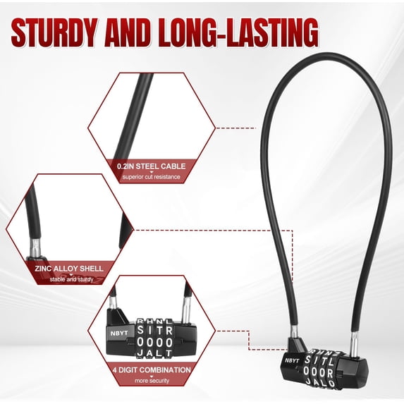 RGRVFD-Cable Locks with Letters, Text, Words Combination,Steel Cable ...