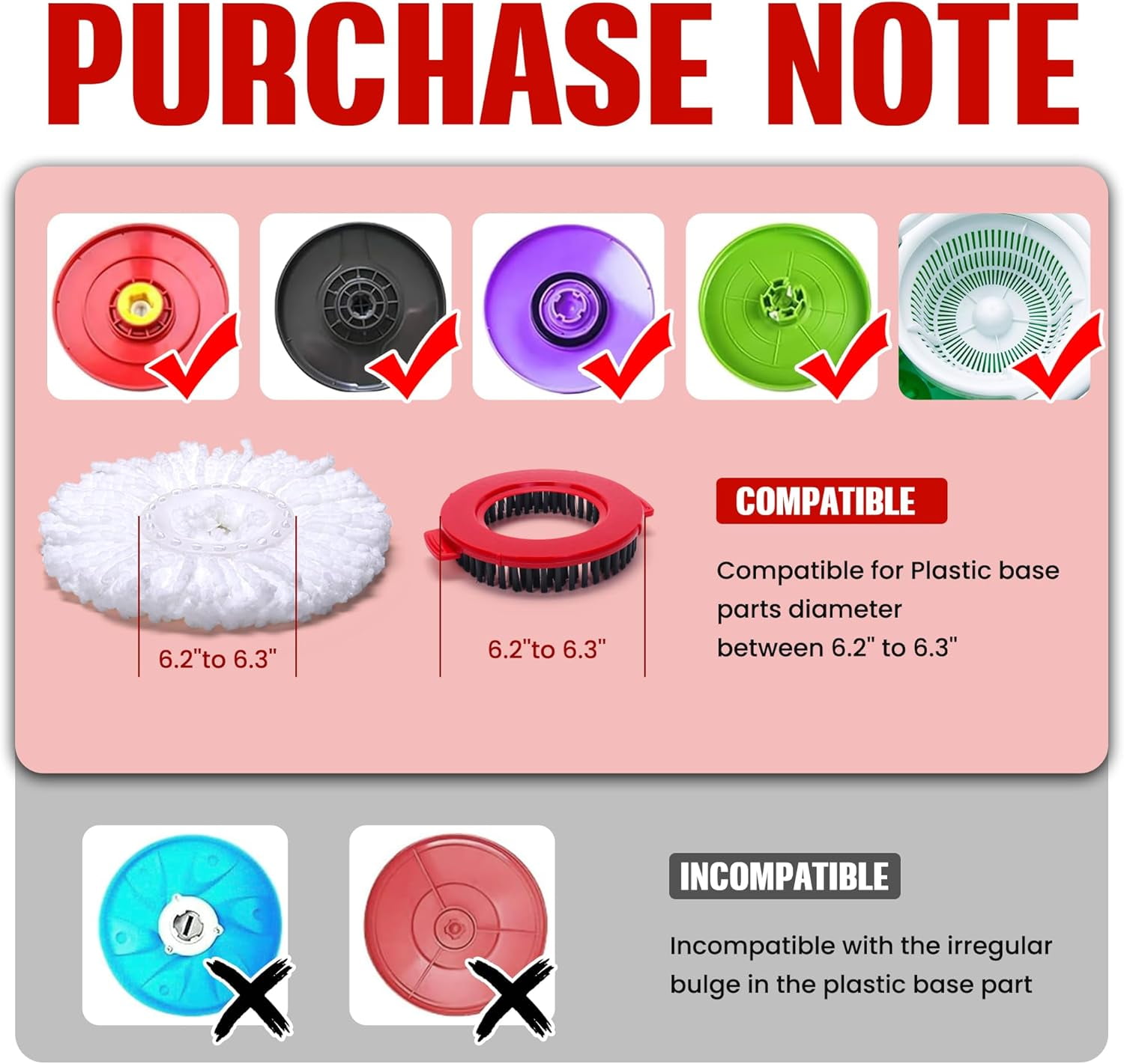 RGRVFD-Circle Mop Replacement Heads 4 Pcs & 1 Round Scrub Brush Mop ...