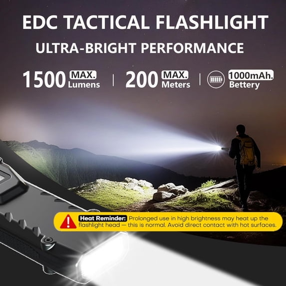RGRVFD-EDC Tactical Flashlight Rechargeable - Digital Display High ...