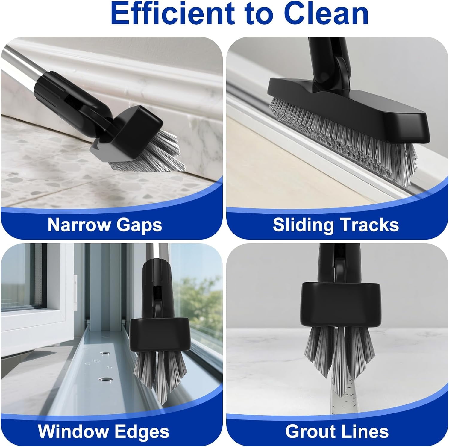 RGRVFD-Grout Brush Cleaner with Adjustable Long Handle Swivel V-Shaped ...