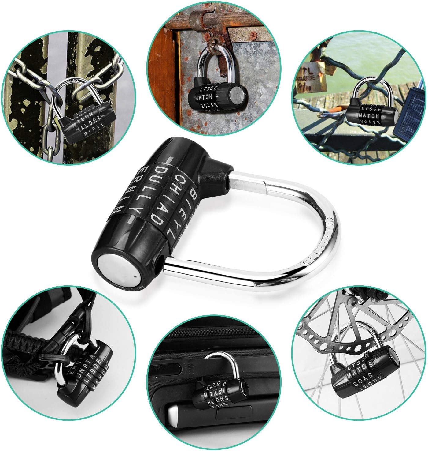 RGRVFD-Gym Locker Lock,5 Letter Heavy Duty Alloy Padlock Password ...