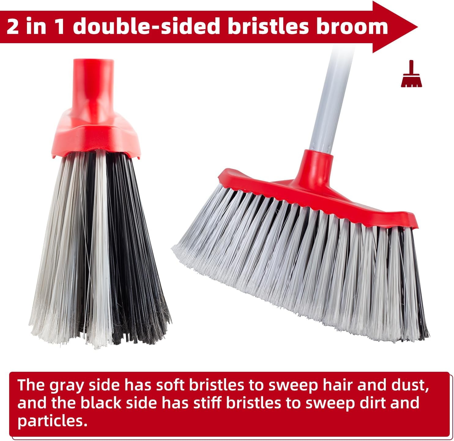 RGRVFD-Indoor Outdoor Broom, Unique Double-Sided Bristles Long Handle ...