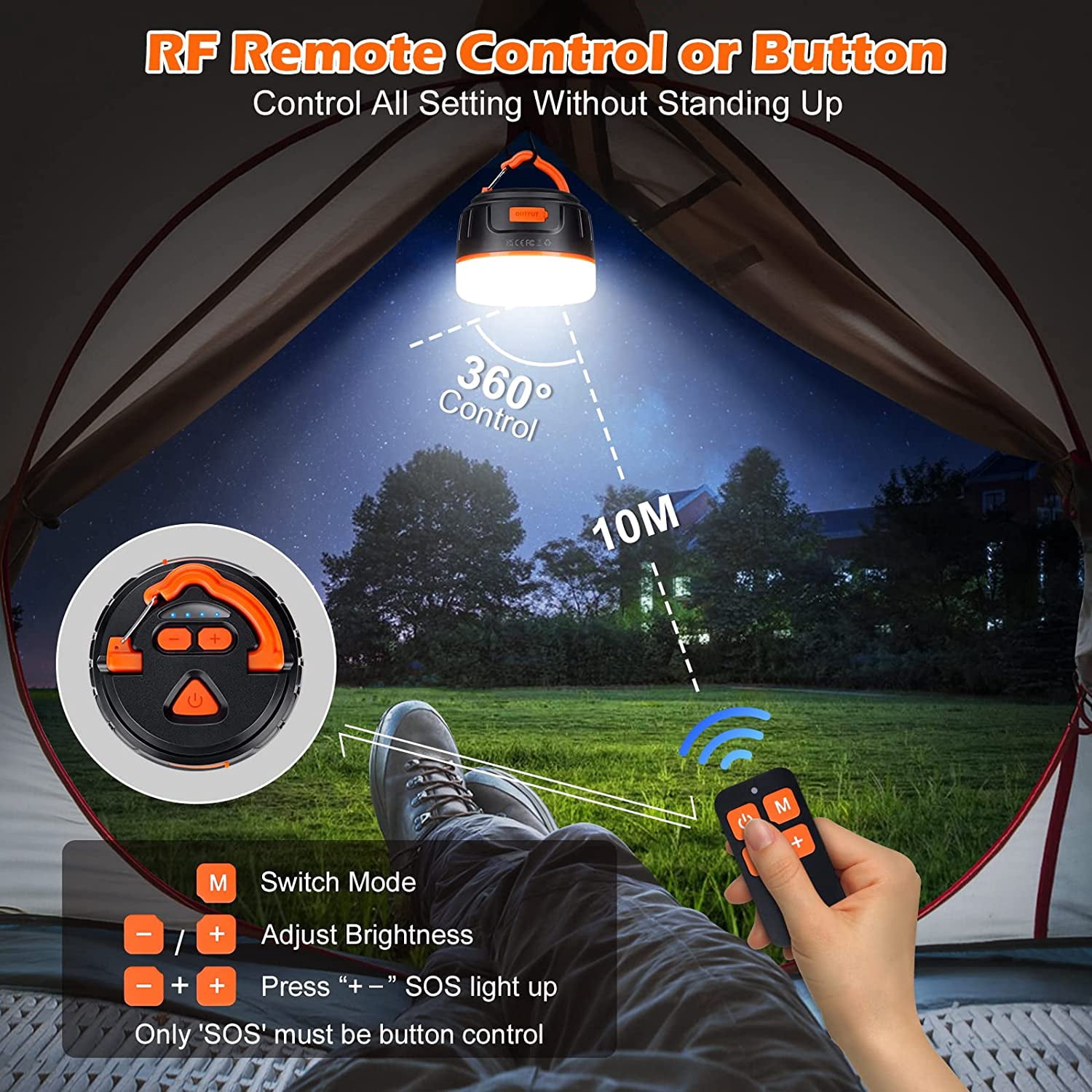RGRVFD-LED Camping Lantern Rechargeable with Remote Control - 1000LM ...