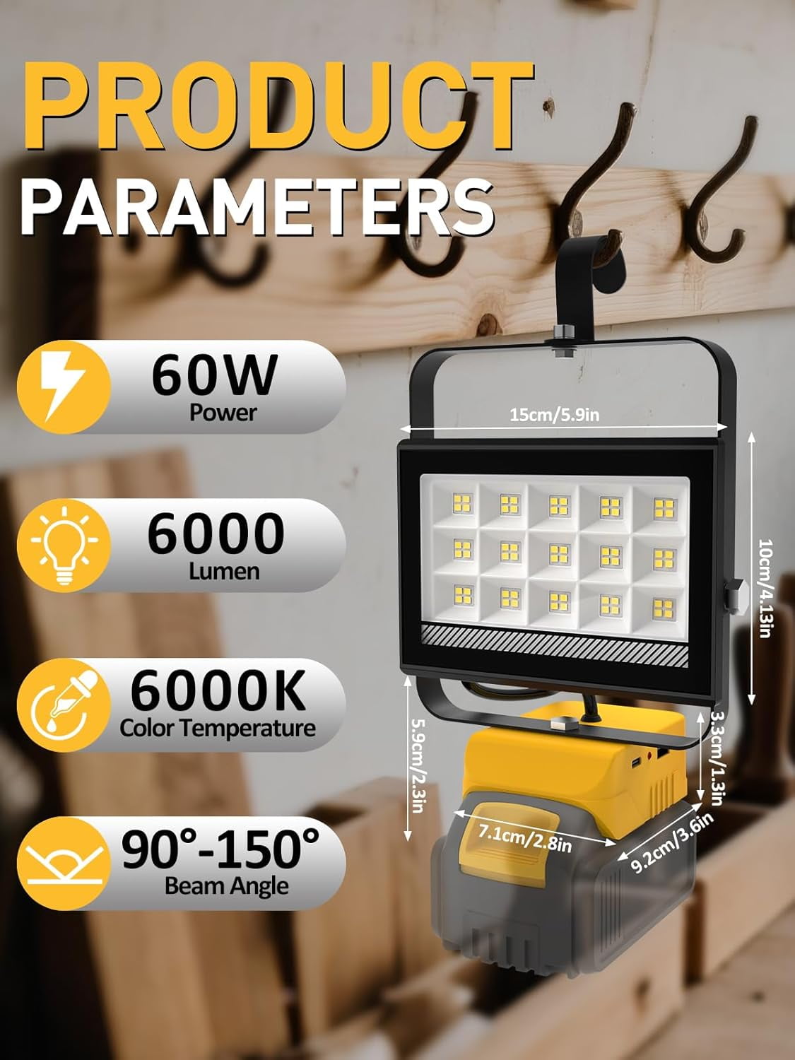 RGRVFD-LED Work Light for Dewalt 20v Max Battery, 60W 6000LM Flashlight ...