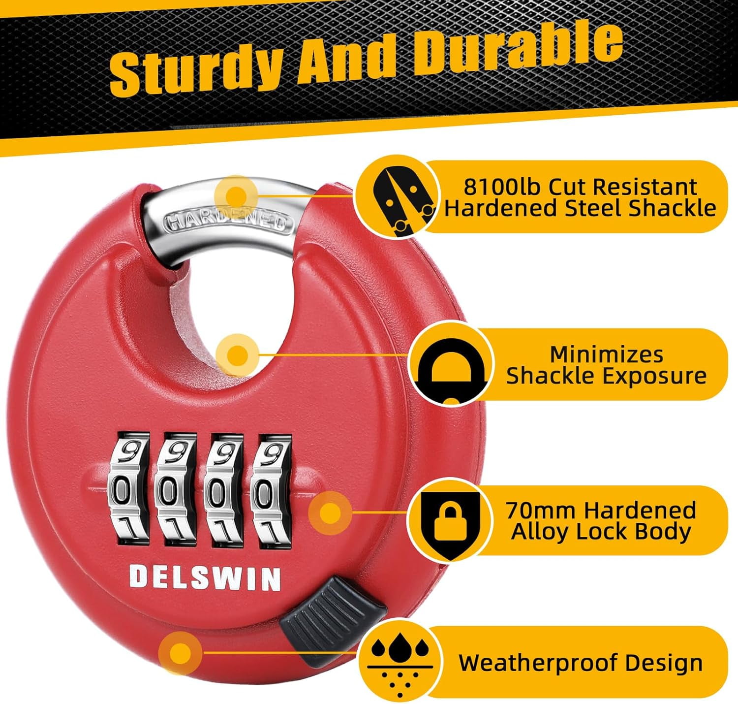 RGRVFD-Outdoor Combination Padlock - 4 Digit Heavy Duty Disc Lock with ...