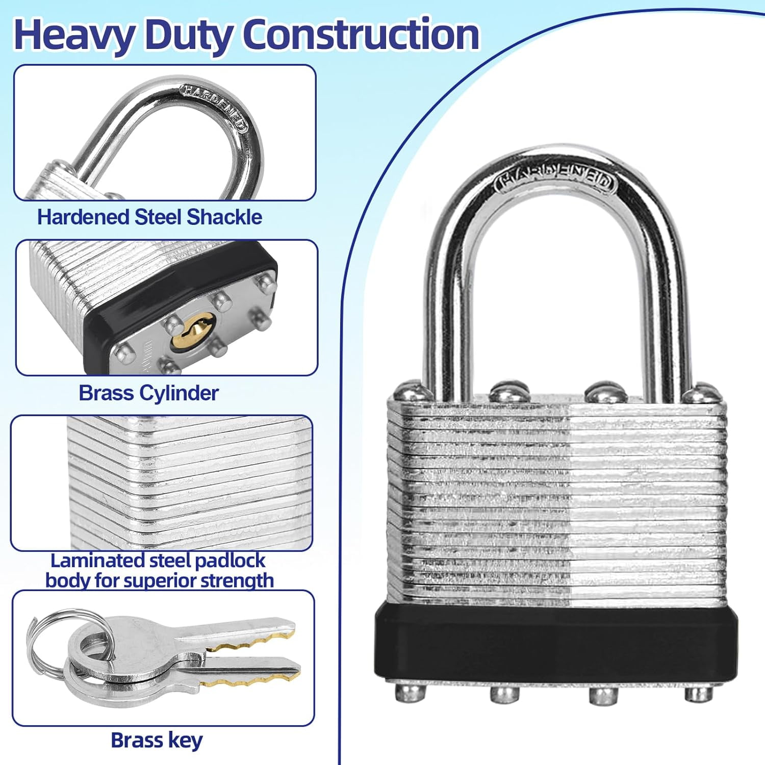 RGRVFD-Padlocks with Same Key, 6 Pcs Laminated Keyed Padlock (1-9/16 ...