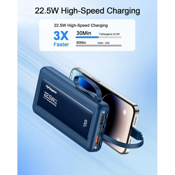 RGRVFD-Portable Charger with Built in Cables, Slim 10000mAh Fast ...