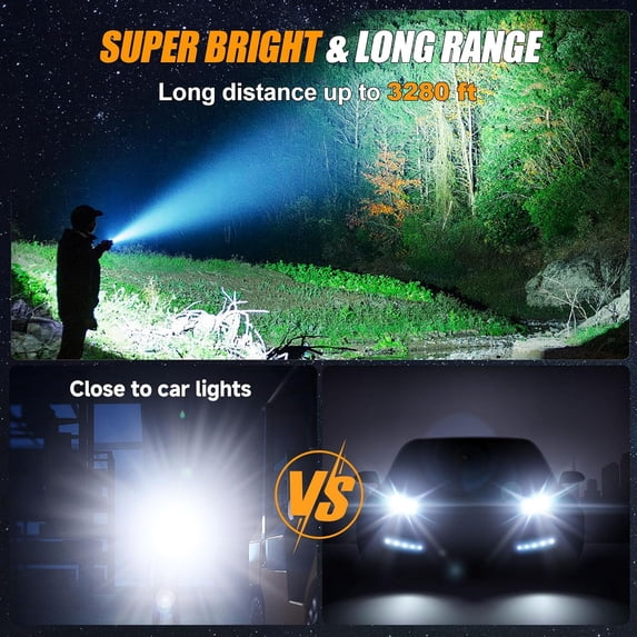 RGRVFD-Rechargeable Flashlights High Lumens 90,000 Long Range 3280FT ...