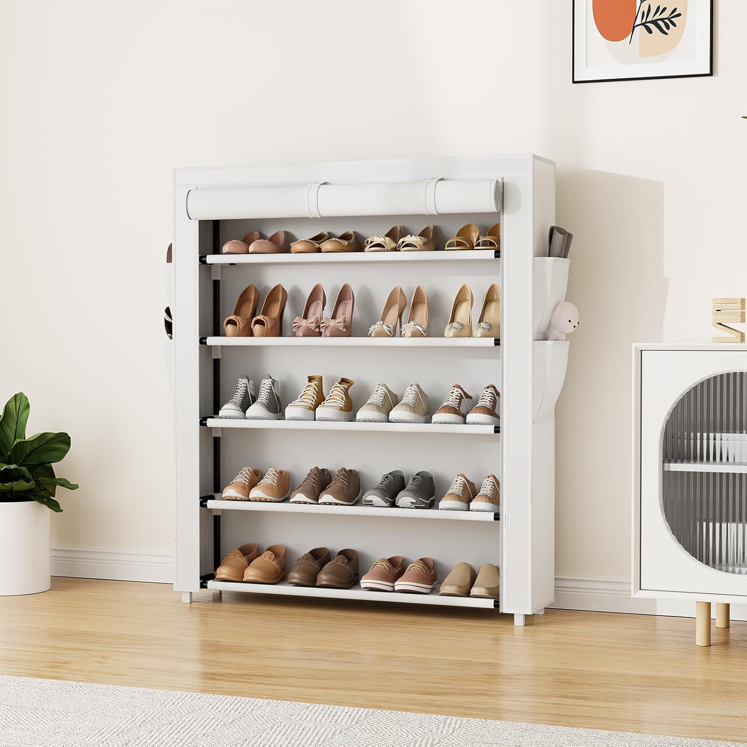 RGRVFD-Shoe Rack with Cover, 5 Tier Shoe Organizer Storage for 20-24 ...