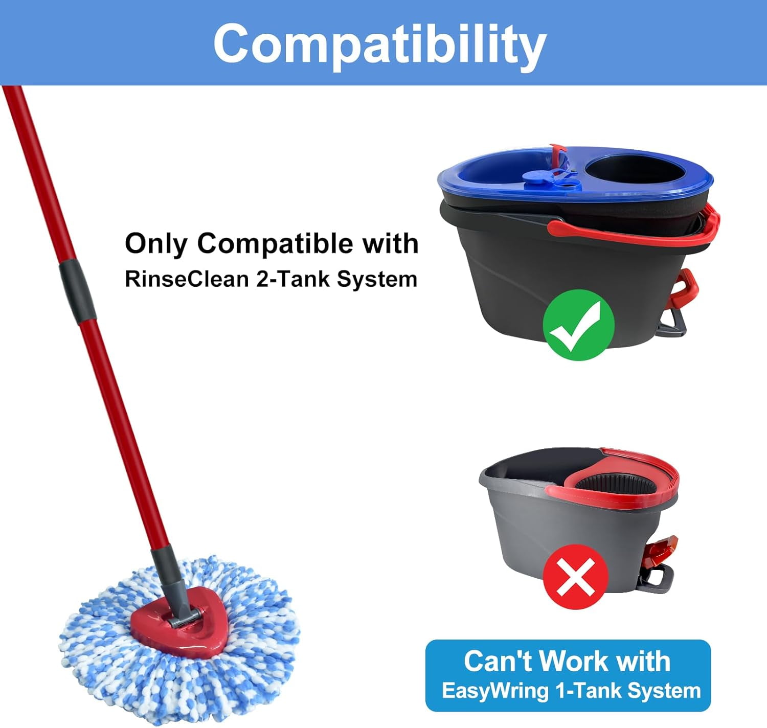 RGRVFD-Spin Mop Replace Head, Mop Handle and Base Compatible with ...