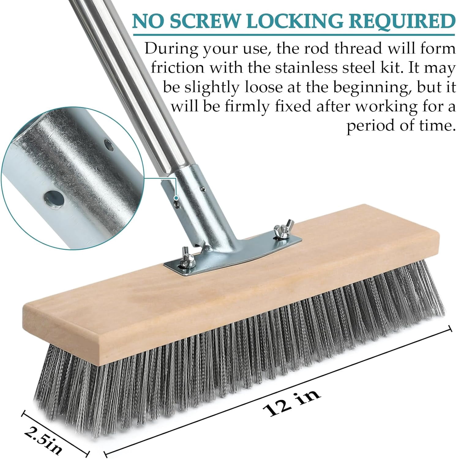RGRVFD-Stainless Steel Deck Scrub Brush with Long Handle, Outdoor Broom ...