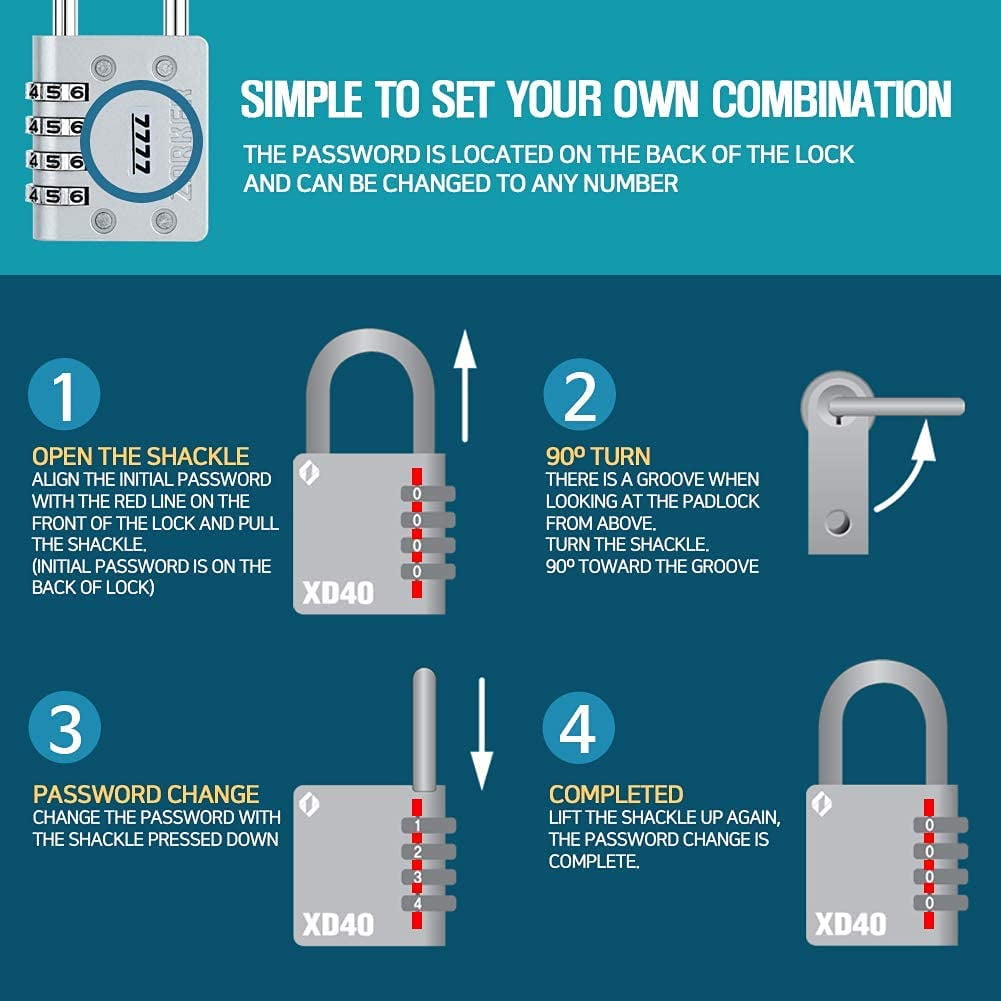 RGRVFD-XD40 Combination Lock, 4 Digit Padlock for School Gym Sports ...