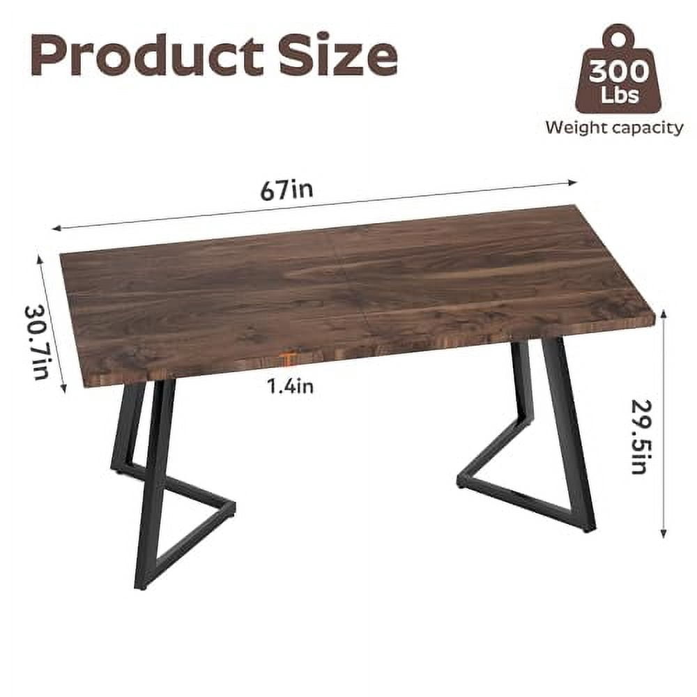 RGZ 67" Wood Dining Table for 4-6 People, Rustic Large Walnut Rectangle ...