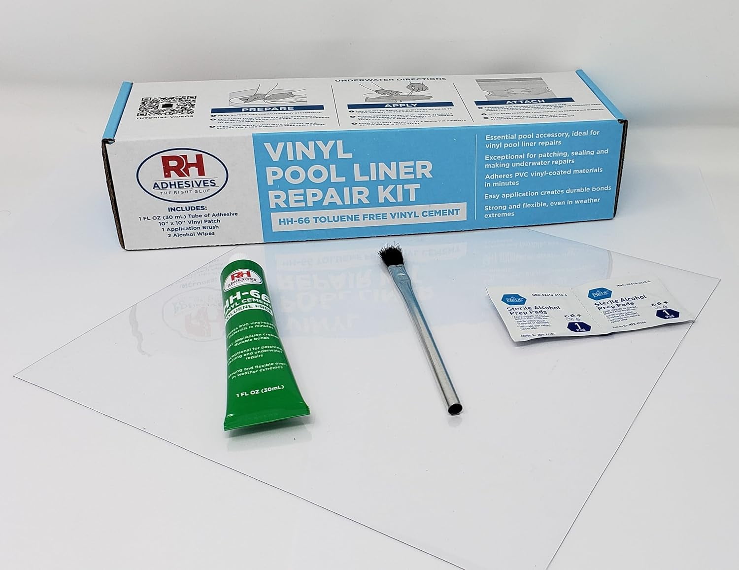 RH Adhesives Vinyl Pool Liner Repair Kit with 10-inch by 10-inch Pool ...