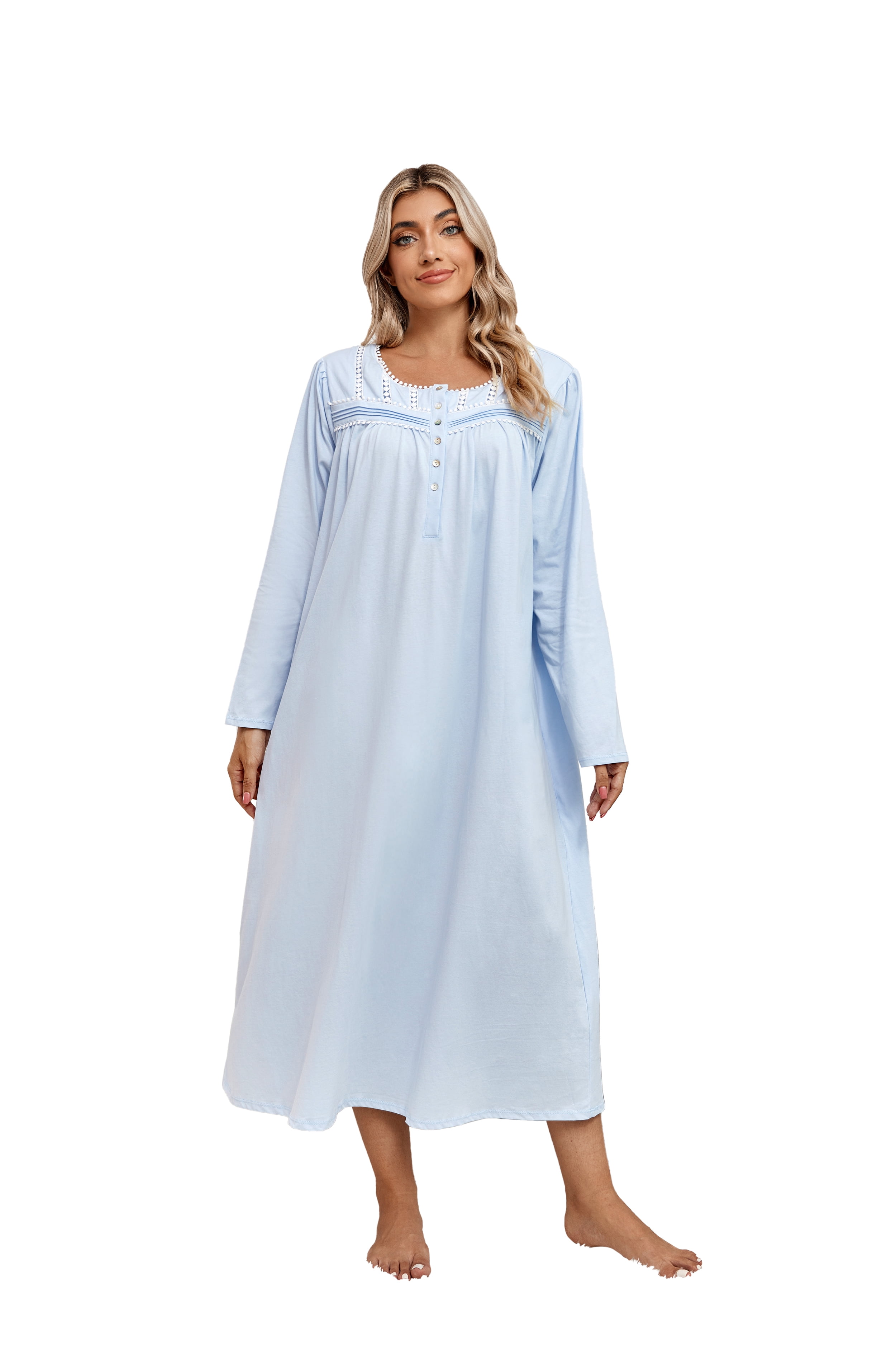 Richie House Women's Plus Size Nightgown, Long Sleeve Full Length Cotton Sleepwear - Walmart.com