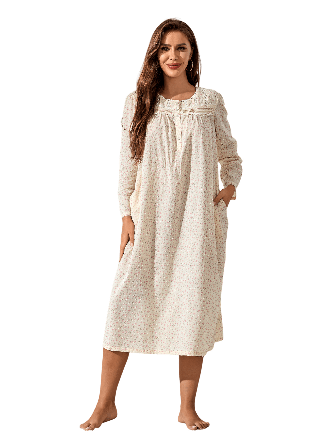 RH Nightgown Women's Long Sleeve Sleepwear Full Length Nightshirt Cotton Sleep Gowns RHW4058-F ...