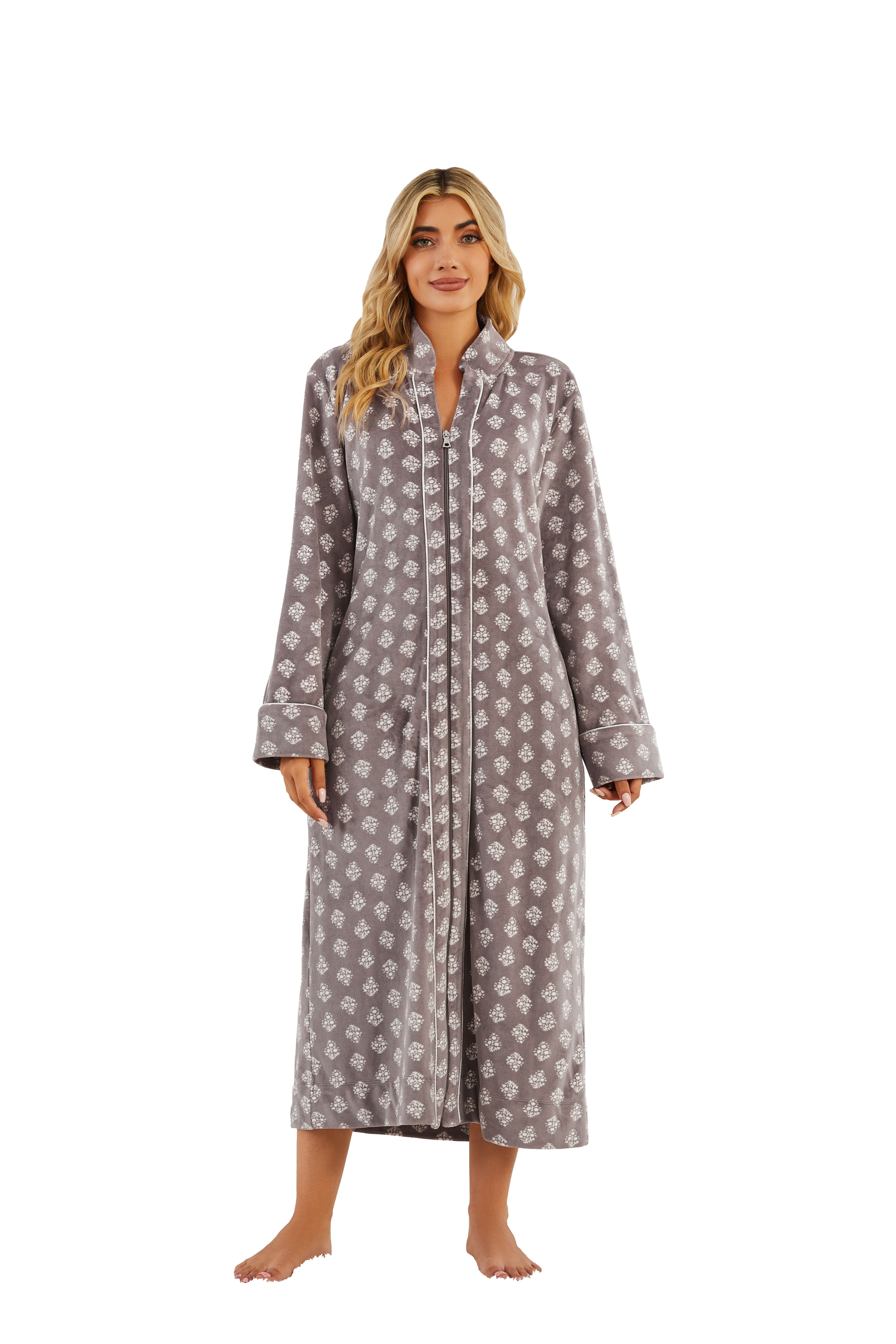RH Sleepwear Women's Zipper Front Robe Full Length Long Sleeve Duster ...