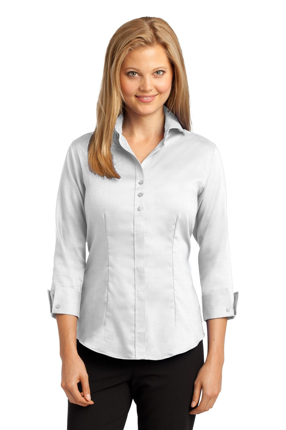 Red House Ladies Non Iron Shirt with French Cuff Collar Button, 3/4 ...