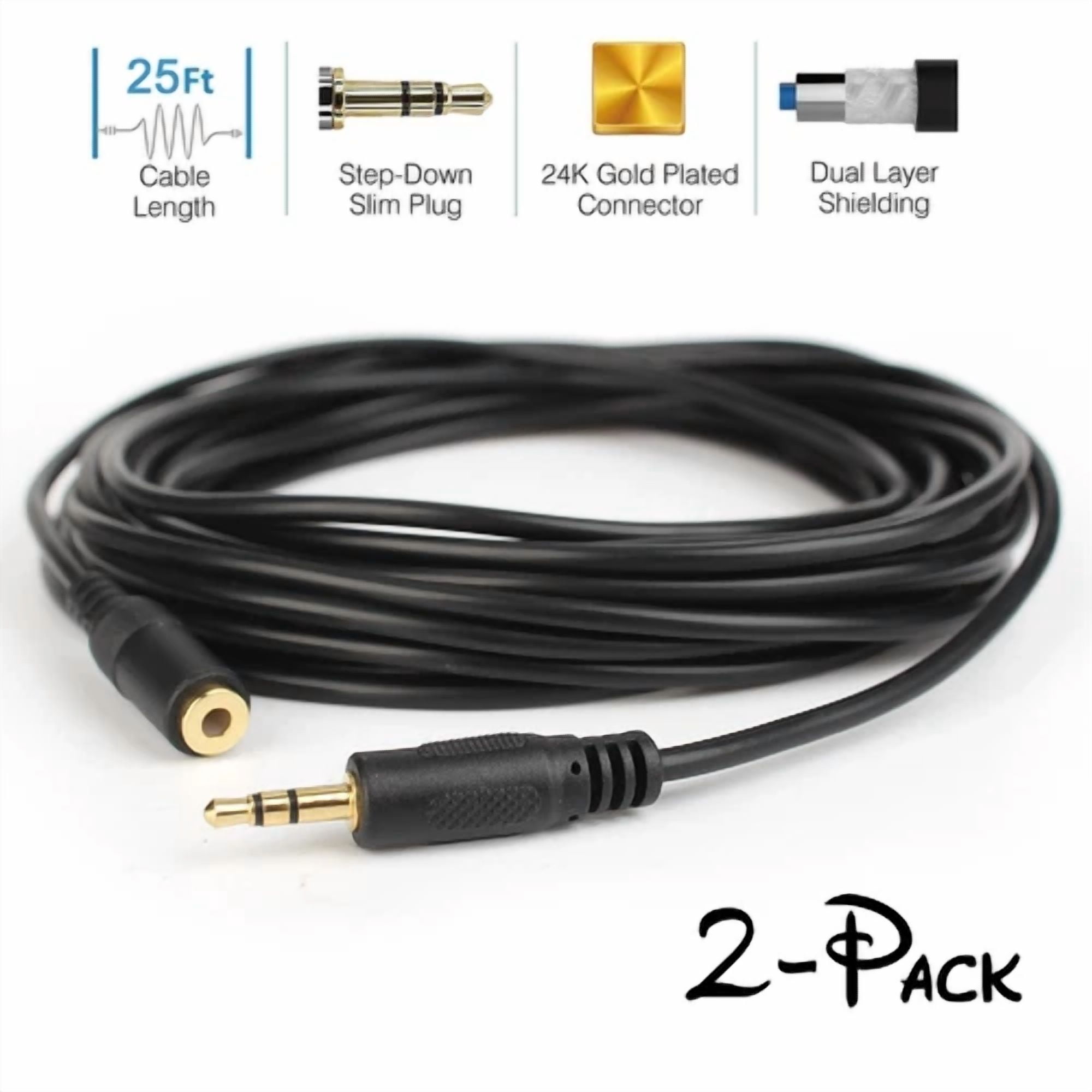 RHEA- 2 Pack, 10Ft 3.5Mm 1/8" Stereo Audio Aux Headphone Cable ...