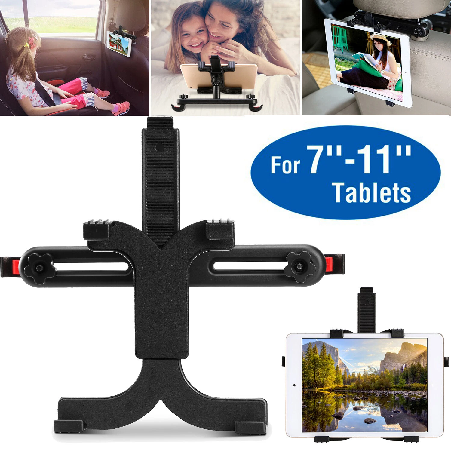 RHEA- 360°Rotation Car Back Seat Headrest Mount Tablet Holder For 7-11 ...