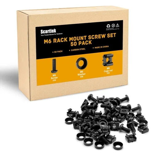 RHEA- 50 Pack M6 Rack Mount Cage Nuts, Screws And Washers Rack Screws ...