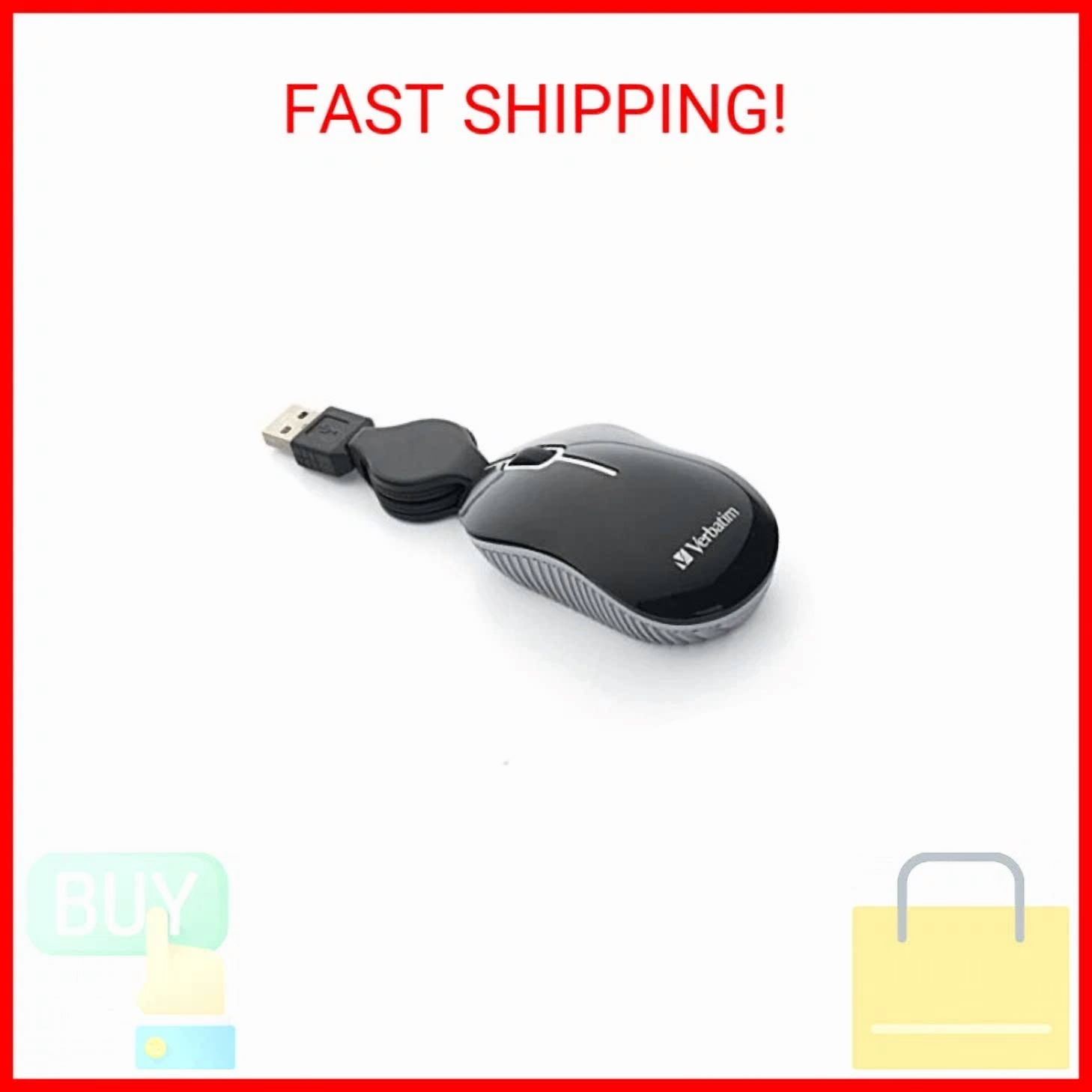 RHEA- Black Mini Usb-A Wired Optical Computer Mouse With Retractable ...