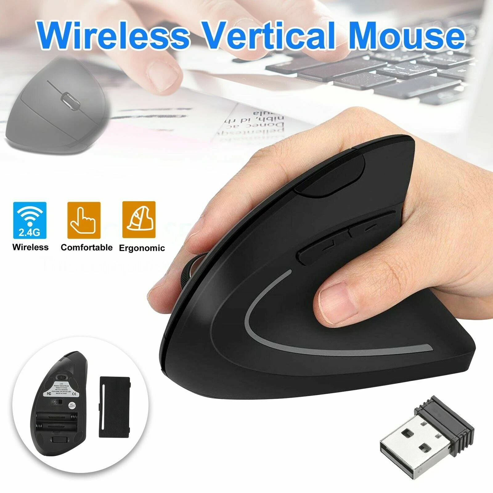 RHEA- Ergonomic Mouse Optical Vertical Mice 6 Keys Usb Wireless 2.4Ghz ...
