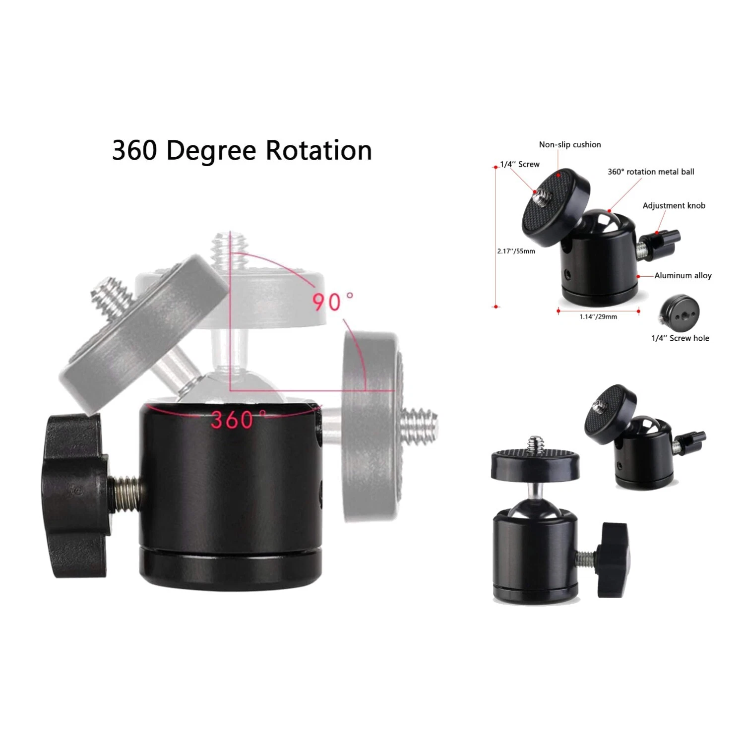 RHEA- Lightweight 1/4'' Swivel Ball Head Tripod Mount - Perfect For ...