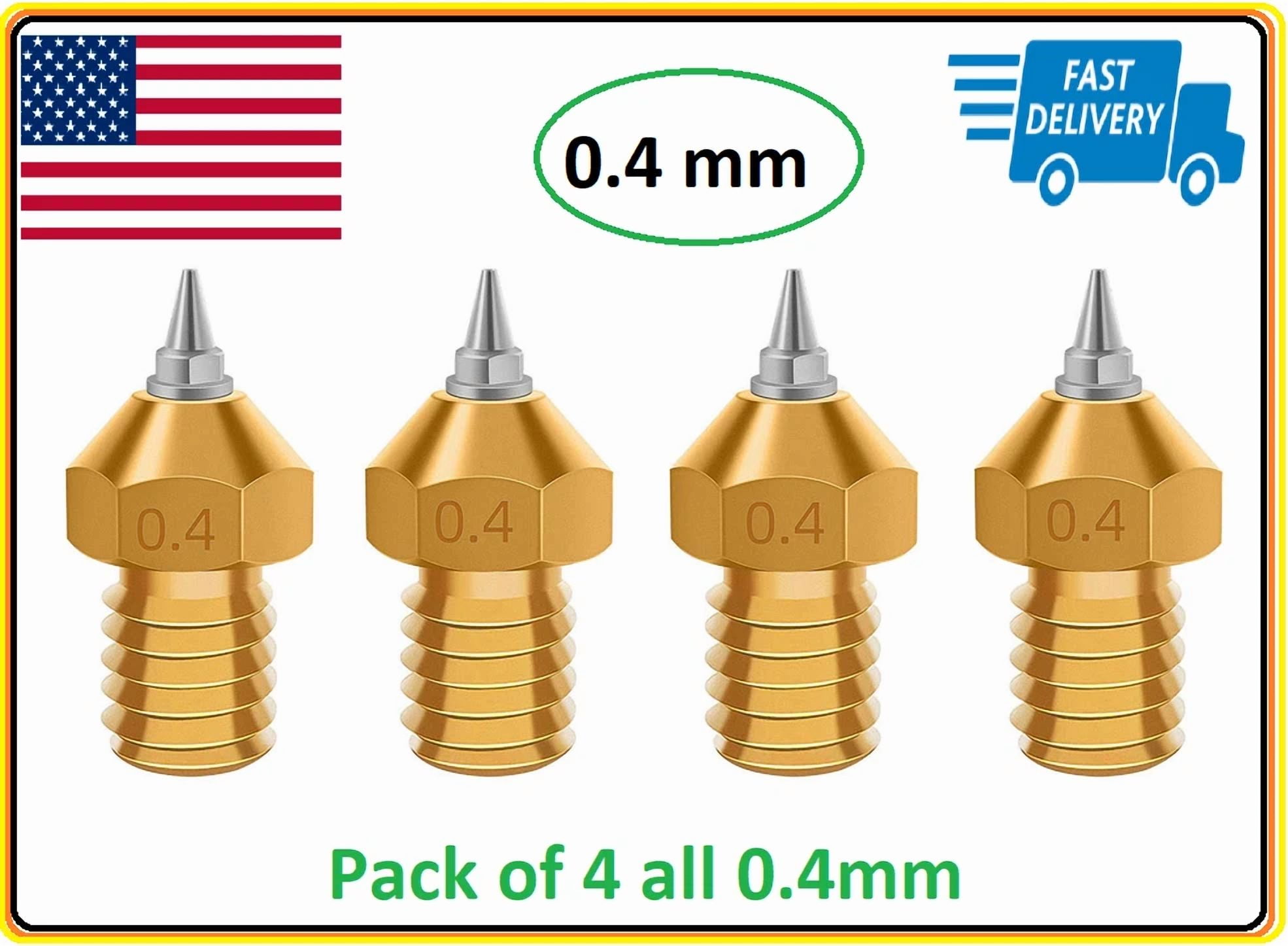 RHEA- Pack Of 4 V6 Nozzle Set M6/1.75Mm 0.4 Mm Removable Tips For E3D ...