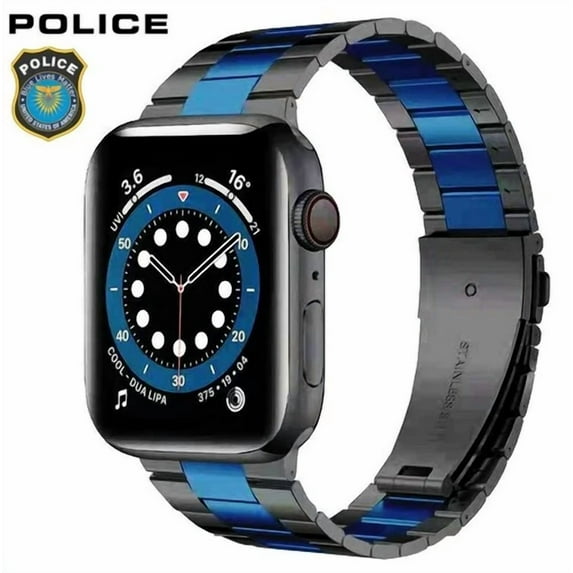 RHEA- Police Officer Blue Line Stainless Steel Apple Watch Replacement ...