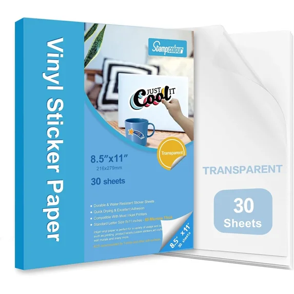 RHEA- Printable Vinyl Sticker Paper,Transparent 30 Clear Self-Adhesive ...