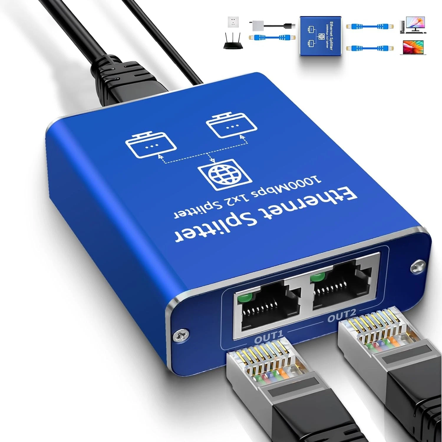 RHEA- Steamemo Gigabit Ethernet Splitter 1 To 2, Network Splitter, Blue ...