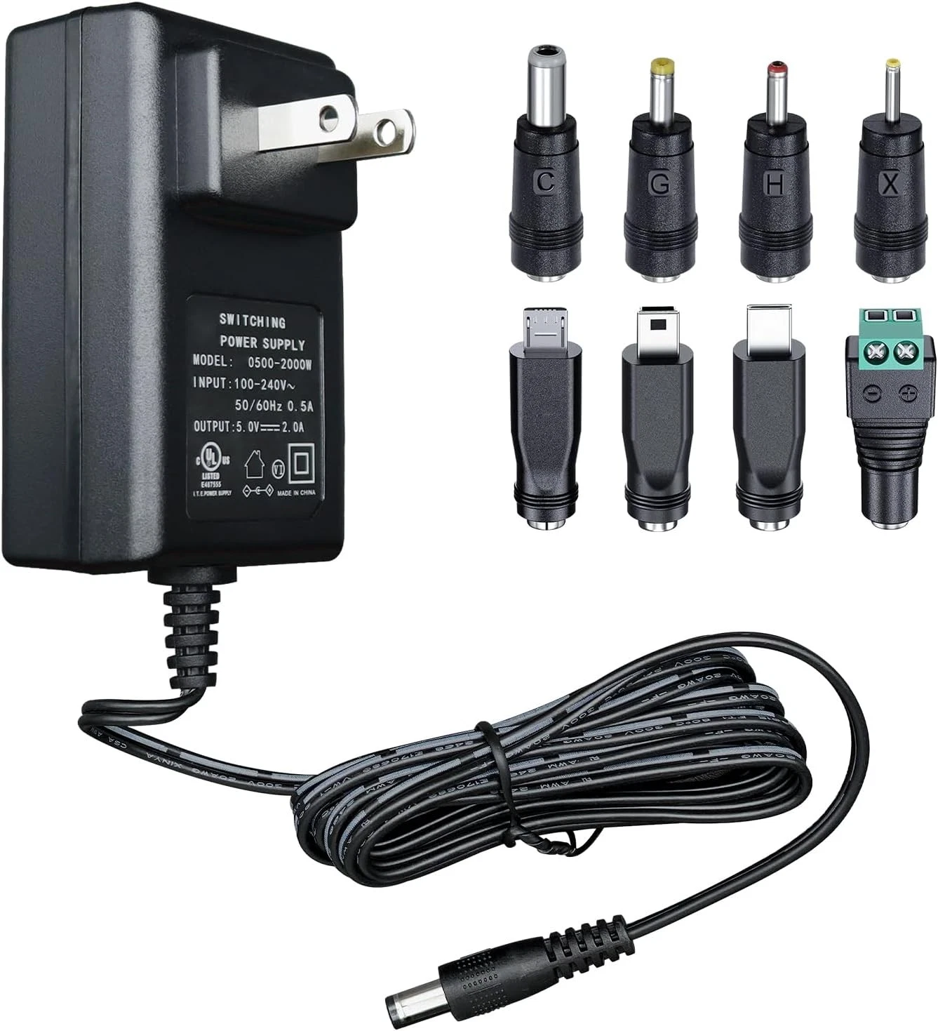 RHEA- Ul Listed 5V 2A 10W Dc Power Supply Adapter With 8 Tips, Ac To 1 ...