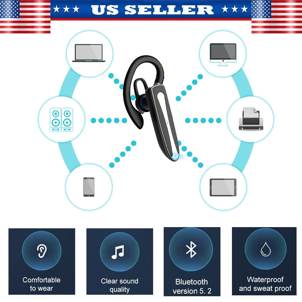 RHEA- Wireless Headphone Bluetooth Single Ear Hook Business Earpiece ...