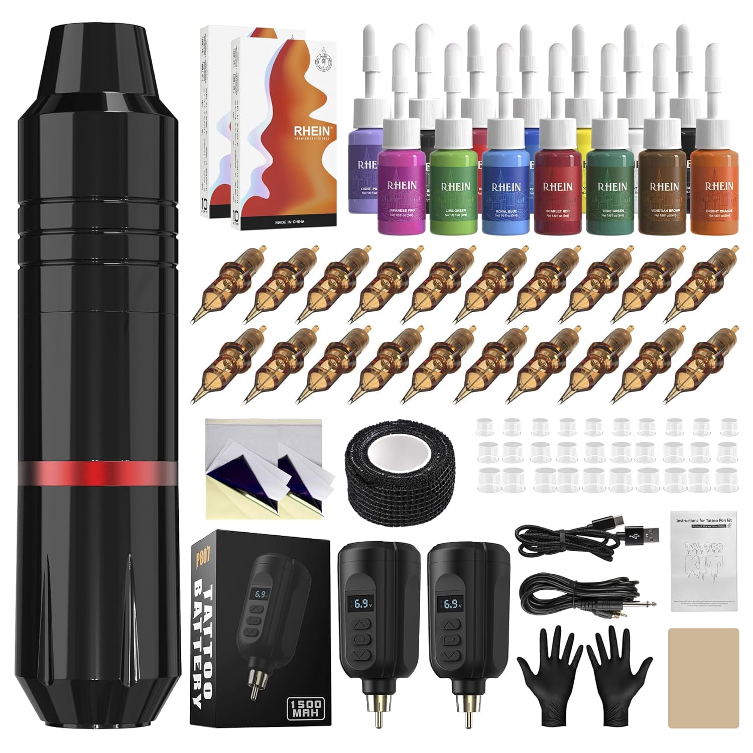 RHEIN Gun Kit Wireless Pen Machine with 2 Batteries 20 Cartridge ...