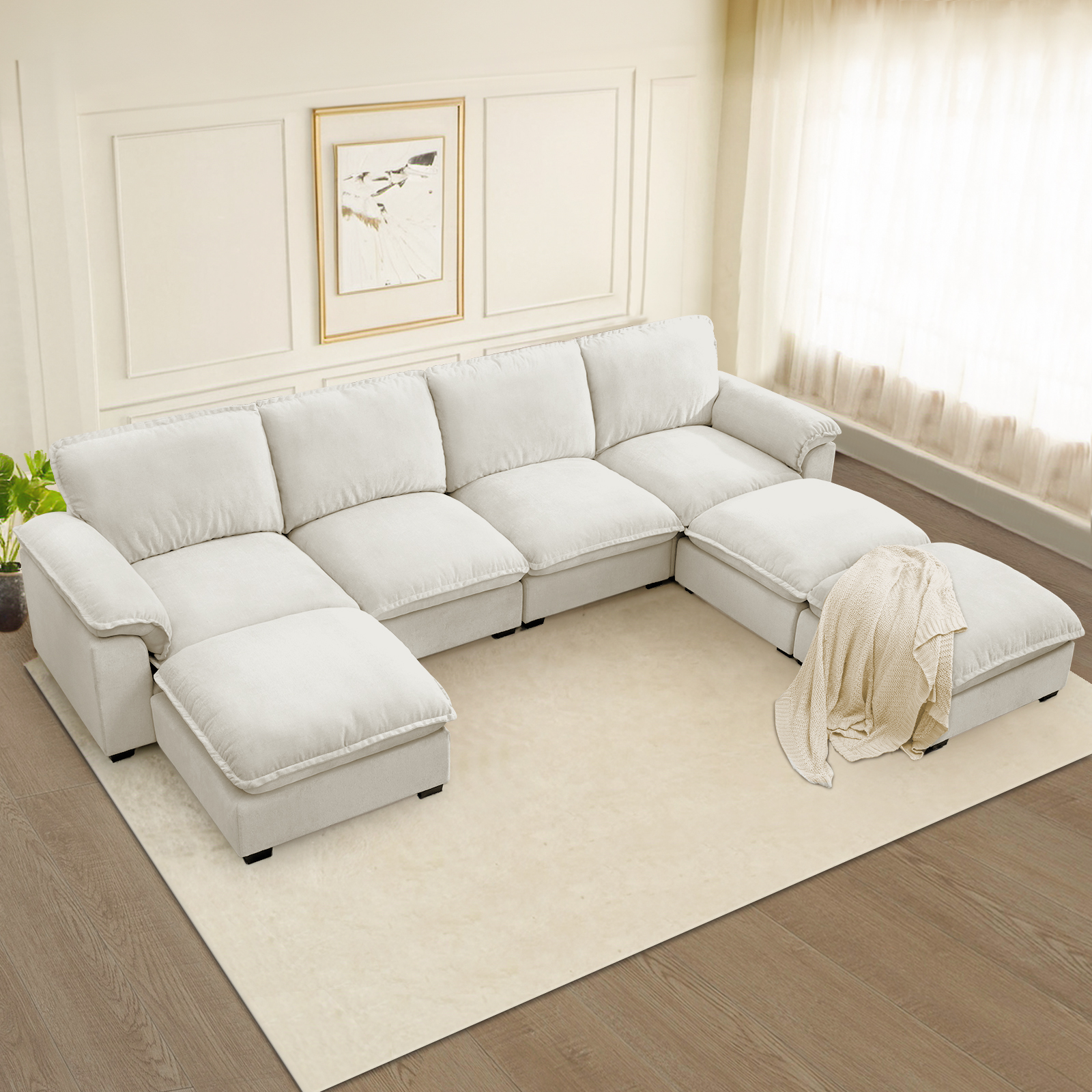 RHF 129" L-Shaped Modular Sectional Sofa,Free Combination Oversized ...