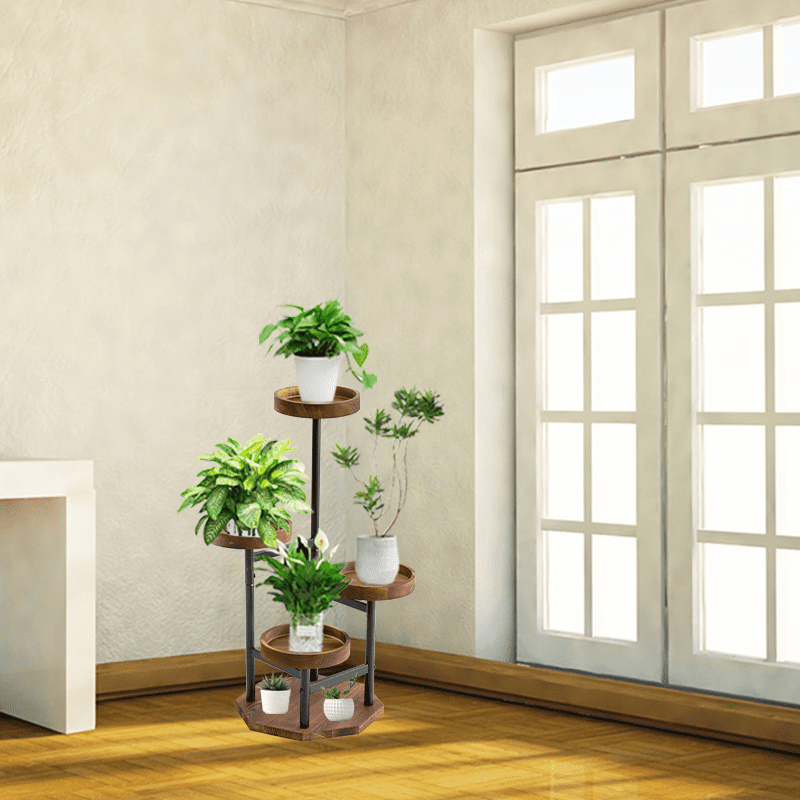 RHF 4-Tier Plant Stand,Indoor/Outdoor Wood Plant Shelf with Deep Fluted ...