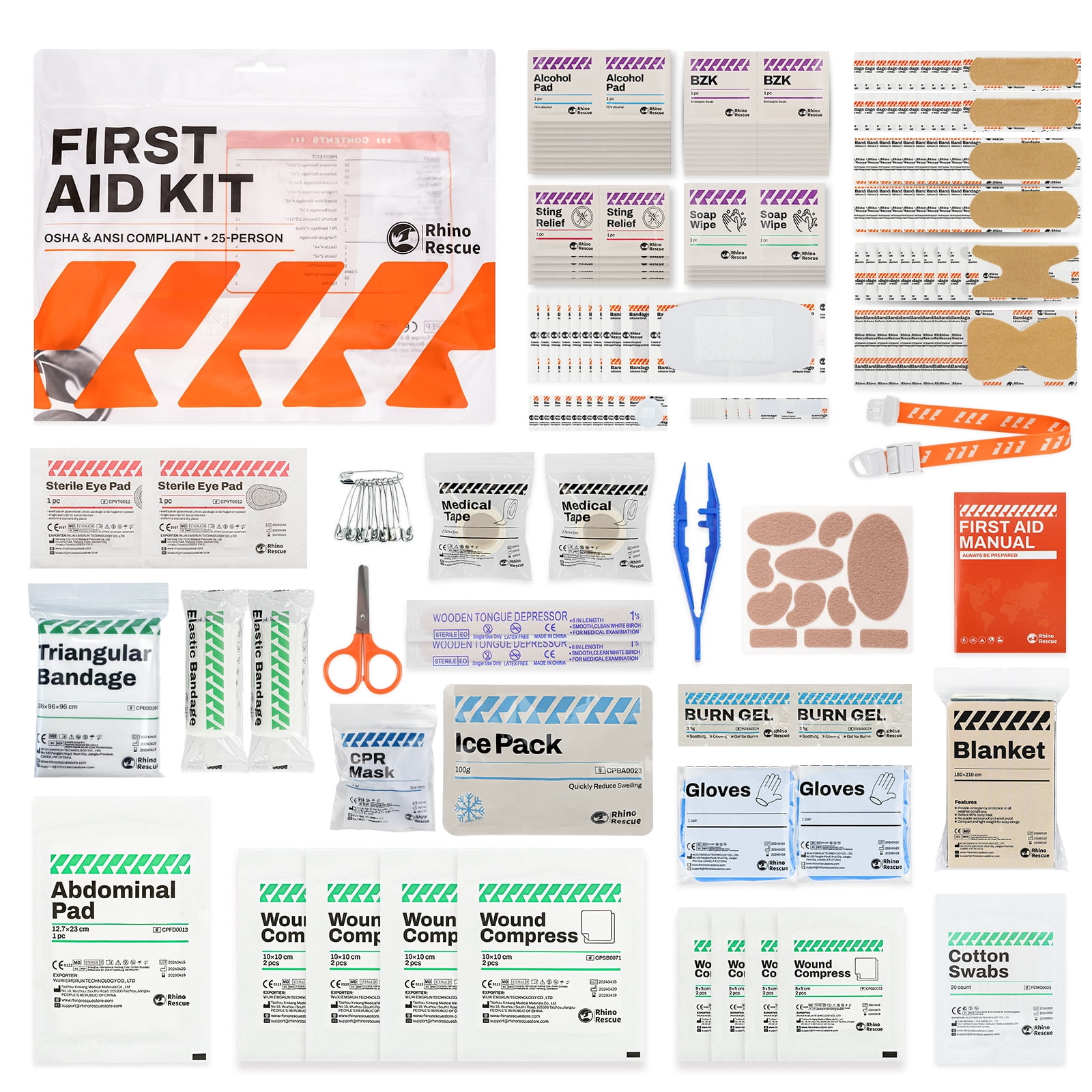 RHINO RESCUE 220-Piece First Aid Refill Kit - Medical Bandages, Gauze ...