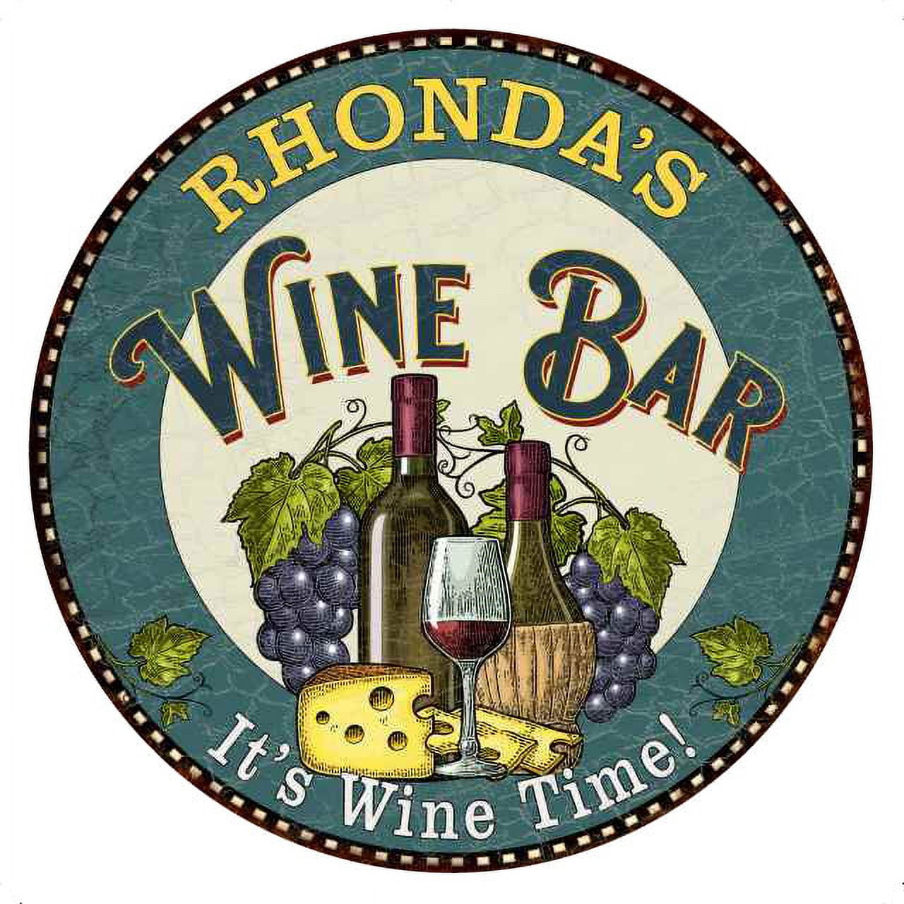 RHONDA'S Wine Bar 14" Round Metal Sign Wall Gift 100140043255 - Walmart ...