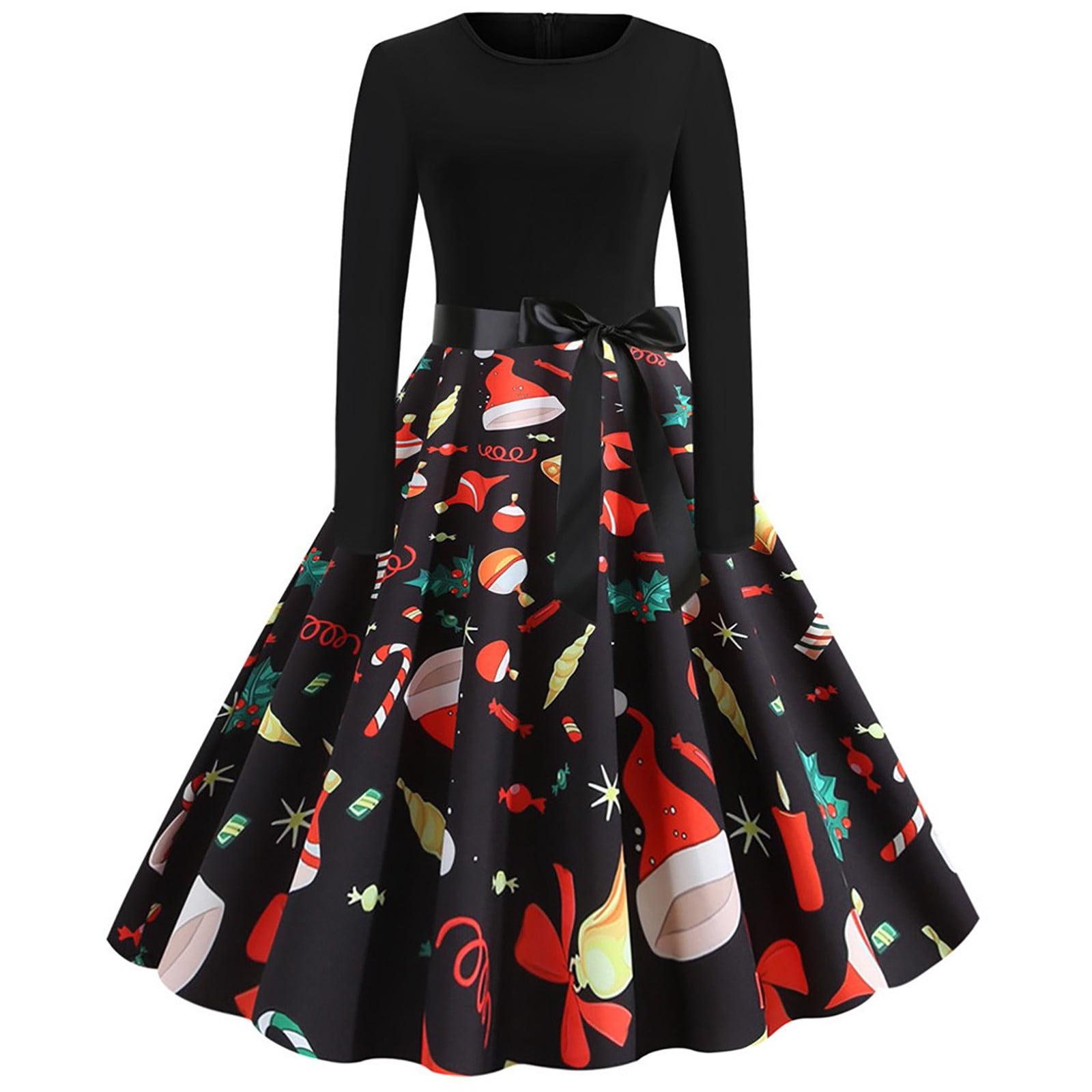 RHWHOGLL Christmas Dress,Women Vintage Long Sleeve 50s Dresses,Xmas ...