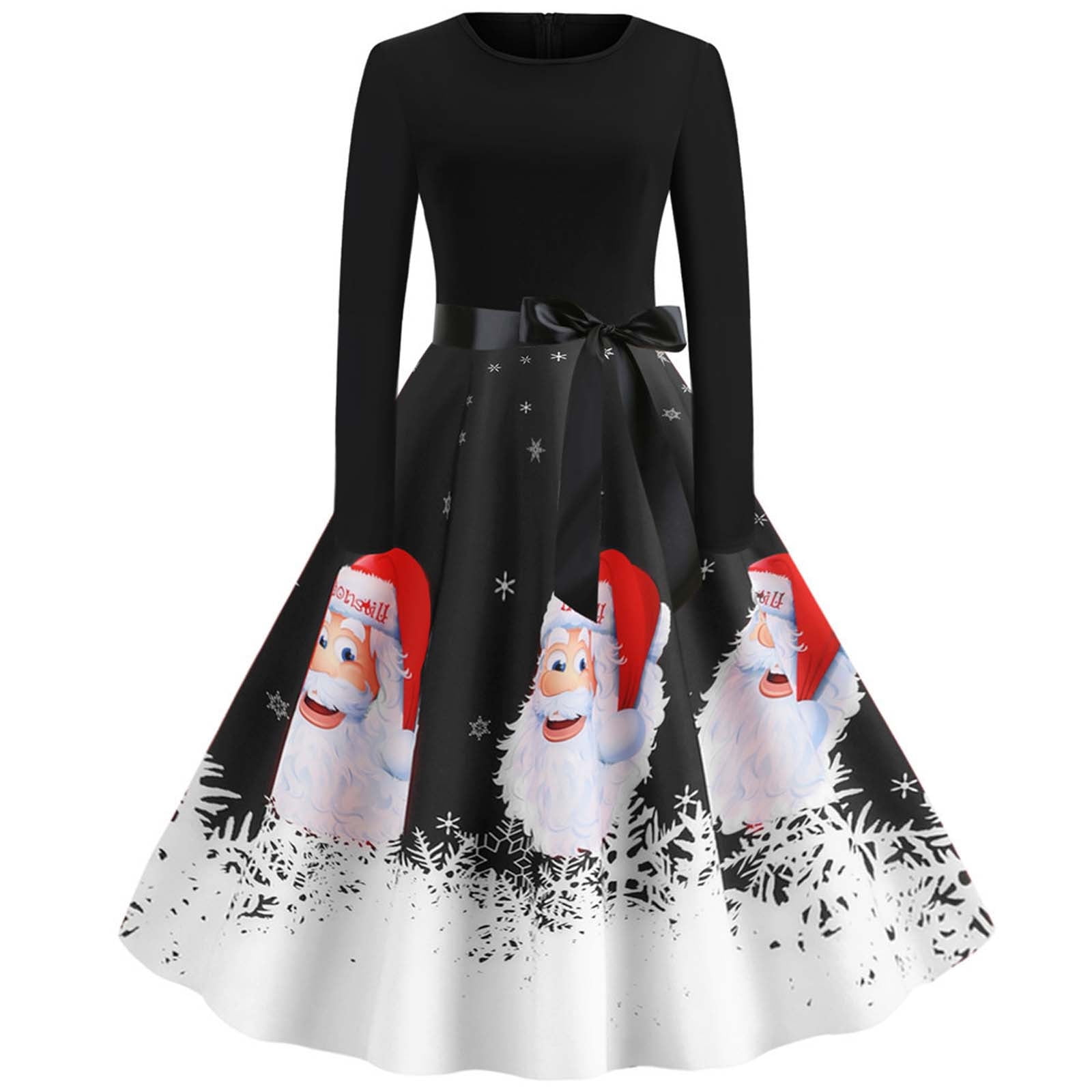 RHWHOGLL Christmas Dress,Women Vintage Long Sleeve 50s Dresses,Xmas ...
