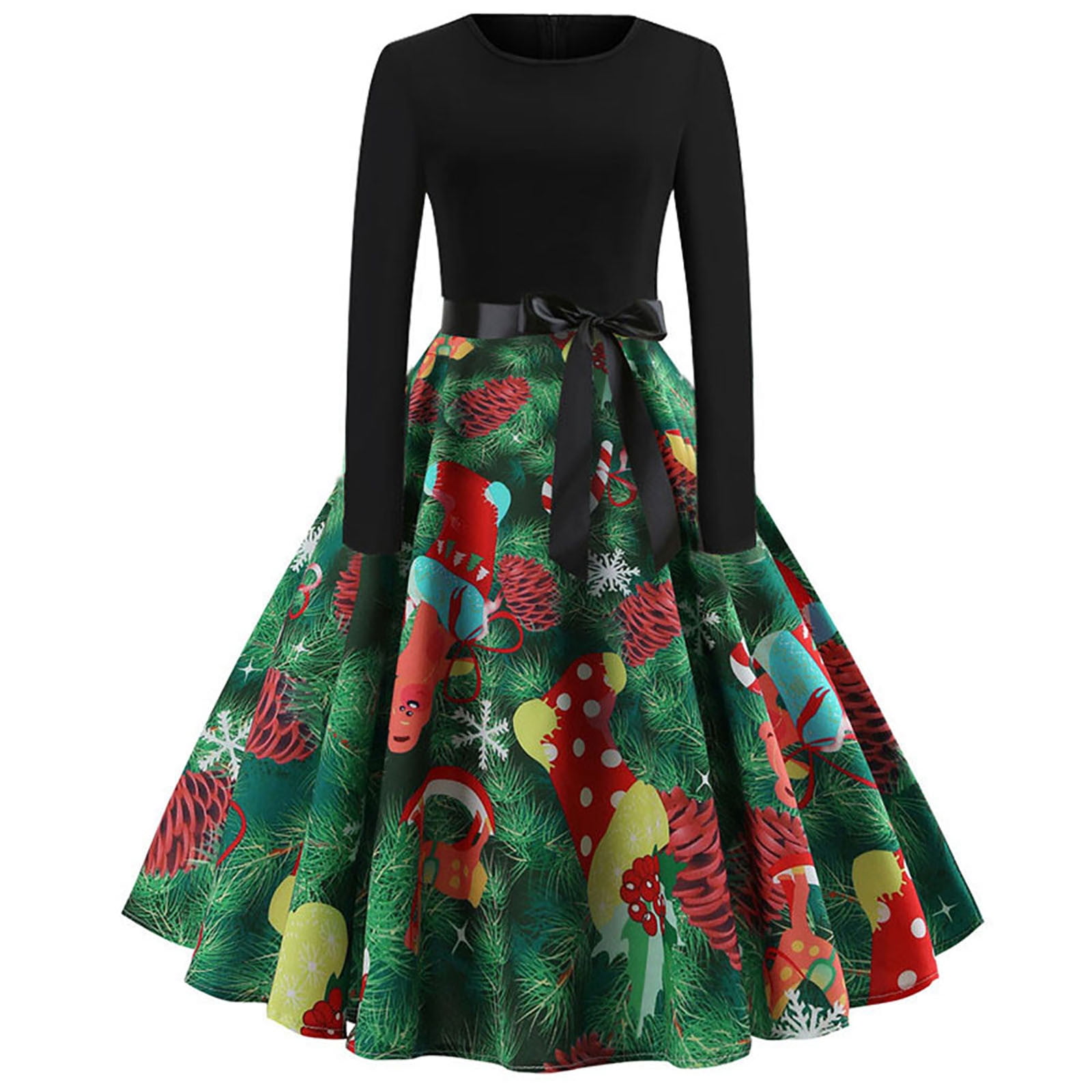 RHWHOGLL Christmas Dress,Women Vintage Long Sleeve 50s Dresses,Xmas ...