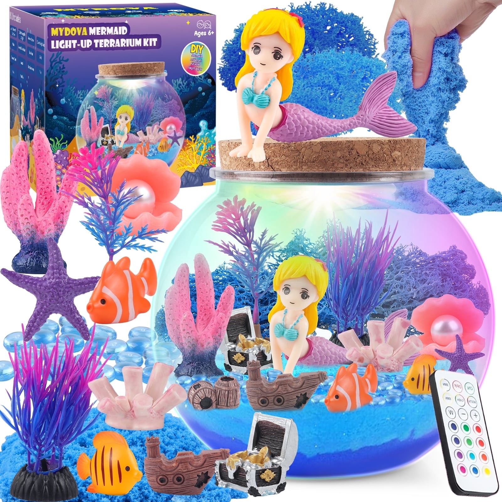 RHYBOR Mermaid Terrarium Craft Kit for Girls - LED Night Light Up ...