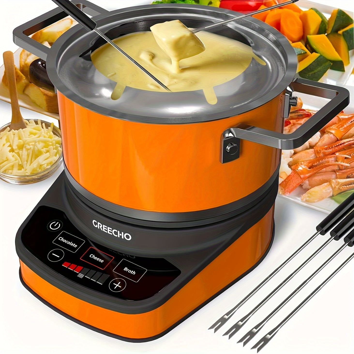 RHYFJJUI2 Electric Fondue Pot Electric Set 2.6 Qt, Stainless Steel ...