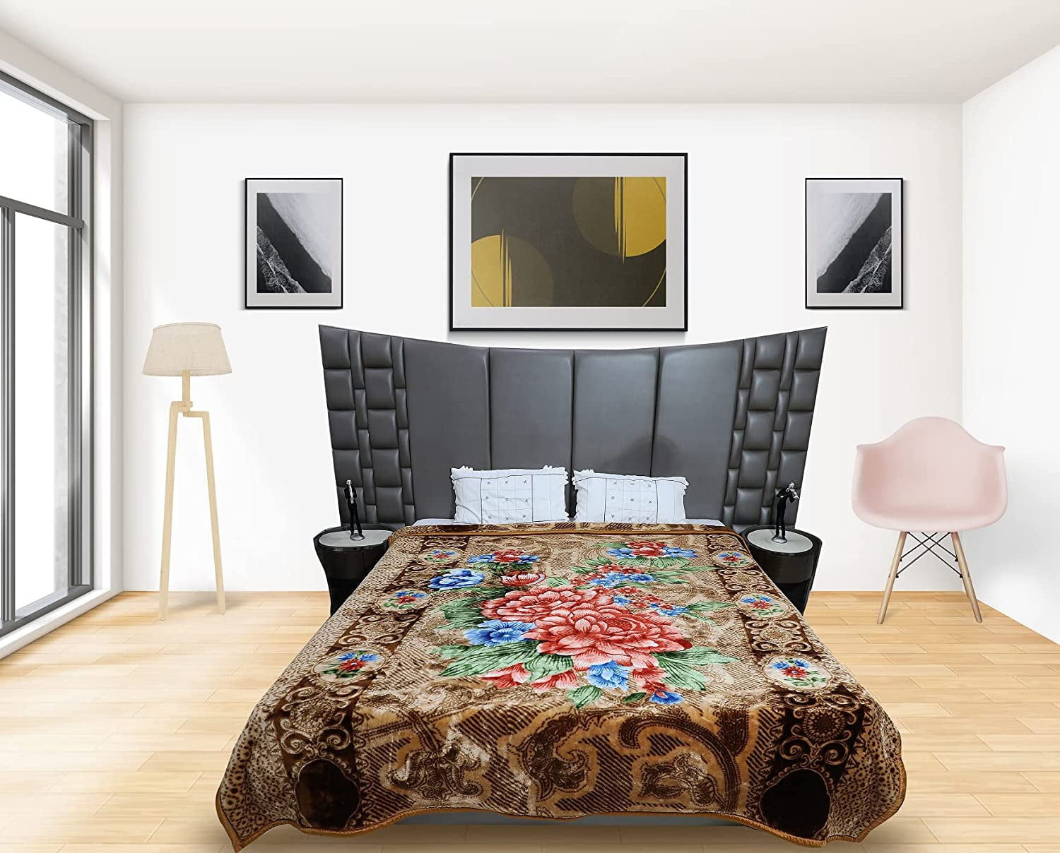 RIAN Super Soft Check 4kg Floral Design Blanket For Double Bed (Multi ...